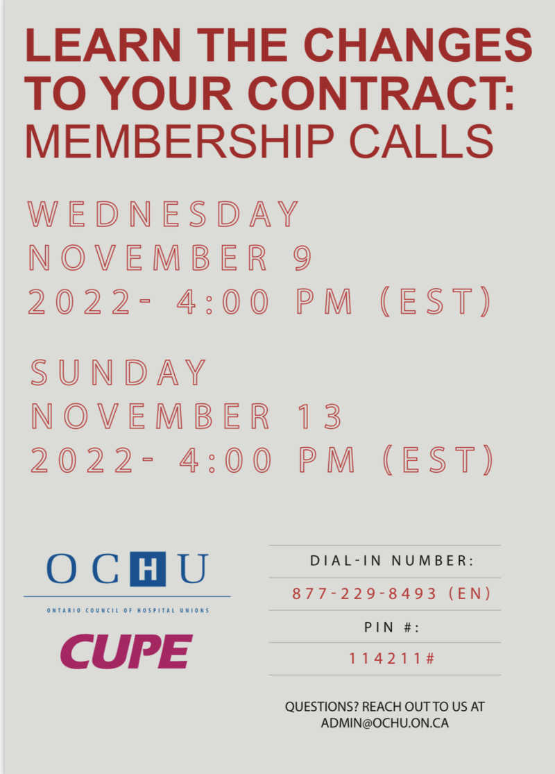 IMPORTANT MEMBERSHIP CALLS NOVEMBER 9 4PM, AND NOVEMBER 13 4PM – CUPE ...